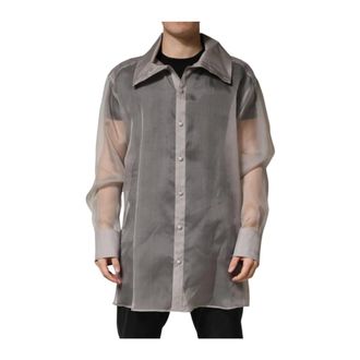 Dolce & Gabbana Homme, Chemises, Gris, Taille: 3XL Chemise habill&eacute;e transparente en soie boutonn&eacute;e