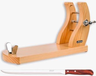 Arcos Jamonero Set mit Edelstahlmesser und H&uuml;lle, Bambus-Holz, Klinge 25 cm, Perfekt f&uuml;r K&uuml;che, Hellbraun