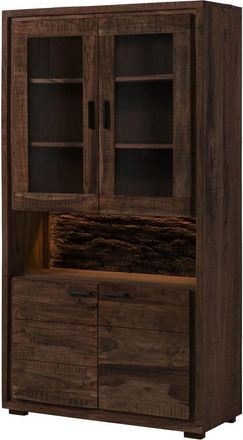 WOLF M&Ouml;BEL MASSIVMOEBEL24.DE | BARK by WOLFM&Ouml;BEL - Vitrine aus Massivholz 209 inkl. LED-Beleuchtung | Akazie - Dunkelbraun, lackiert | 6 F&auml;cher | 98 x 40 x 180 c
