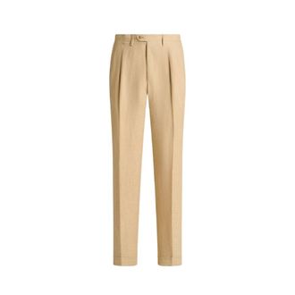 Kiton Homme, Pantalons, Beige, Taille: 2XL Pantalon en Lin avec Pinces