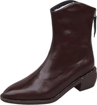 Generic Bottines &agrave; bout pointu pour femme - Bottes courtes en similicuir avec fermeture &eacute;clair &agrave; larri&egrave;re pour un enfilage facile et un retrait facile, talon 