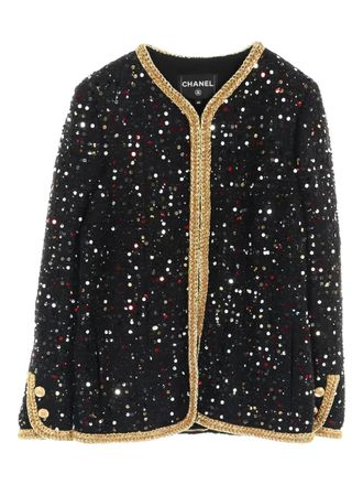 Chanel veste en tweed &agrave; sequins (1986-1988) - Noir