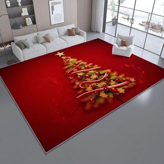 Generic Tapis De Salon Rouge 120 x 180 cm avec Motif Sapin De No&euml;l Simple pour Les F&ecirc;tes, Tapis Antid&eacute;Rapant Lavable Poil Ras Moelleux pour Chambre, Salle &agrave; M