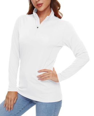 KEFITEVD Funktionsshirt Damen Langarm Rashguard Leicht UPF50+ Sport Oberteil Atmungsaktiv Wandershirt Quick Dry Outdoorshirt Wei&szlig;