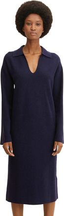 Tom Tailor Damen Strickkleid mit Kragen 1032613, 30025 - Navy Midnight Blue, 40