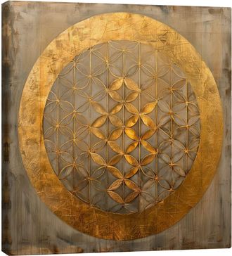 Posterlounge Symbol der Schöpfung: Blume des Lebens Leinwandbild von DejaReve 20 x 20 cm Gold Wandbilder Wanddeko