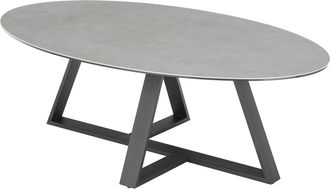 M&ouml;belando Couchtisch >ELBING< oval 120x38x70 cm mit Grauer Keramikplatte auf Sicherheitsglas und schwarzem Metallgestell matt rau? modernes Design und hohe Funk
