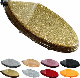 Generic WC-Sitz Heavy Duty Glitzer-Toilettensitz Soft Close mit Schnellverschluss, Einfache Befestigung Oben/unten, Klobrille Harzmaterial(Gold)