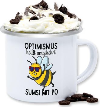 Shirtracer Emaille Tasse Blechtasse - Statement - Optimismus heißt umgekehrt Sumsi mit Po I Büro Arbeitskollegen - 300 ml - Weiß Silber - statements bee becher f