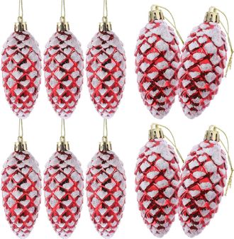 NUOBESTY 10 St&uuml;ck Weihnachtsbaumanh&auml;nger Tannenzapfen aus Kunststoff Rot Wetterfeste H&auml;ngedekoration f&uuml;r Innen und Au&szlig;en Vielseitiger Weihnachtsschmuck zum Bas