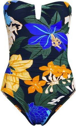 Lands End Bandeau-Badeanzug Slender, Damen, Größe:44 regular, Blau, Elasthan/Nylon-Mischung, by Lands End