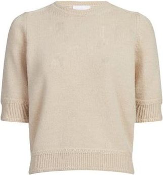 Molli Top Ecume &agrave; manches coudes en laine vierge et cachemire