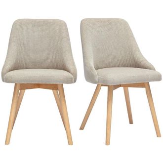 Miliboo Skandinavische St&uuml;hle aus Samt-Textur Stoff in Beige und hellem Holz (2er Set) HASTA
