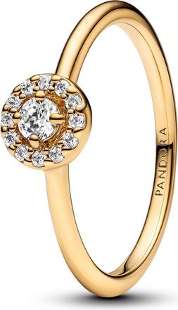 Pandora Timeless Runder Pavé-Strahlenkranz Ring aus Sterling Silber mit vergoldeter Metalllegierung und Zirkonia, Größe: 58, 163554C01-58