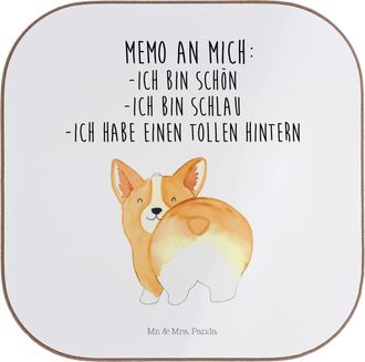 Mr. & Mrs. Panda Coaster Corgi Po - Geschenk, Hund, Spruch, Positiv, Untersetzer f&uuml;r Gl&auml;ser, Tassenuntersetzer, unterleger, gl&auml;seruntersetzer, Spr&uuml;che, Corgie, deko
