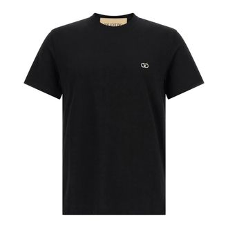 Valentino Garavani Homme, Tops, Noir, Taille: 2XL T-shirt en coton avec broderie VLogo