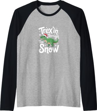 Mapanoli Design Trexin Through The Snow Lustiges Dino-Weihnachten Raglan