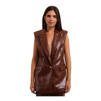 Fracomina Lange Kunstleder-Weste - - Jackets - Damen - Braun - XL