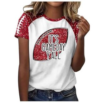 Generic T-shirt d&eacute;t&eacute; pour femme &laquo; Its Game Day Yall &raquo; 2025 &agrave; paillettes mignon haut ample tendance football ample d&eacute;contract&eacute; graphique Y2K T-shirts &agrave; manches