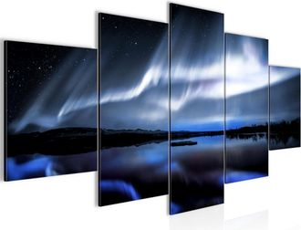 Runa Art Bild Wohnzimmer Schlafzimmer Nordlichter Nachthimmel 5 Teilig Polarlicht Island Schwarz Blau Wandbilder auf Vlies Leinwand 041953b