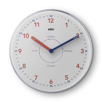 Braun Analoge Zeitlehrer Wanduhr mit ger&auml;uschlosem Quarzwerk, leicht ablesbarem Ziffernblatt, 23 cm Durchmesser in Wei&szlig;, Modell BC26TW