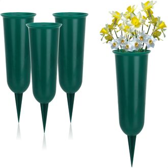 Com-Four 4X Grabvasen - Wetterfeste Friedhofsvase 27 cm - Vase für Grab mit abnehmbarem Erdspieß - Elegante Steckvase für Grabschmuck und Blumenarrangements