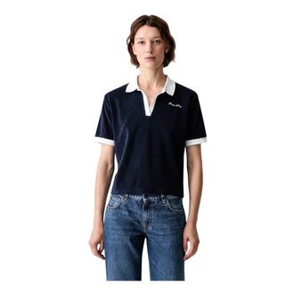 Sporty & Rich Signature Logo Terry Polo - - Tops - Damen - Blau - L