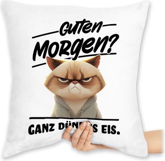 Shirtracer Kissen 40x40 Zierkissen - Statement - Guten Morgen Ganz d&uuml;nnes Eis Katzenmotiv I Lustiges Guten Morgen Geschenk Katzenliebhaber I Morgenmuffel Geschen