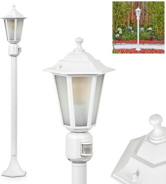 HOFSTEIN Au&szlig;enwegeleuchte Loria, Wegeleuchte m. Bewegungsmelder aus Metall/Milchglas in Wei&szlig;, Wechselscheiben in Klar, Au&szlig;enleuchte in antikem Look, H&ouml;he 107 c