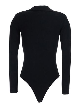 Elisabetta Franchi Gold-Clasp Ribbed Knit Bodysuit - Black