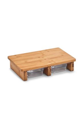 ZELLER PRESENT Schneidebrett, Natur, Holz, Kunststoff, Bambus, 41x27x9 cm, Auffangwanne, K&uuml;chenzubeh&ouml;r, Schneidebretter