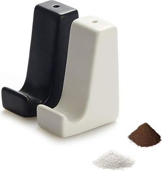 Balvi Salz- und Pfefferstreuer Smart Stand Wei&szlig; und Schwarz Mit Auflage f&uuml;r Mobilger&auml;te (Smartphone