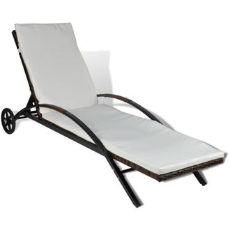 vidaXL Sonnenliege mit Polster & Rollen Poly Rattan Braun Vidaxl