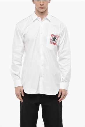 Comme Des Gar&ccedil;ons SHIRT Cotton Poplin Shirt with Wool Inserts and Contrast Pri size L