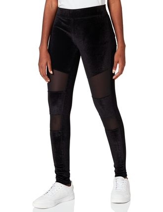 Urban Classics Damen Leggings Ladies Velvet Tech Mesh Leggings Black 4XL