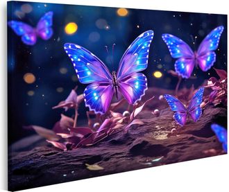 Islandburner Bild auf Leinwand Blau lila Neon Schmetterlinge Bilder Wandbilder Poster JEIG-1K
