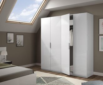 Dmora Knoxville Großer Kleiderschrank für Schlafzimmer mit 4 Flügeltüren, Schrank mit 2 Einlegeböden und Kleiderstange, 180 x 52 x 200 cm, Weiß, Melaminplat