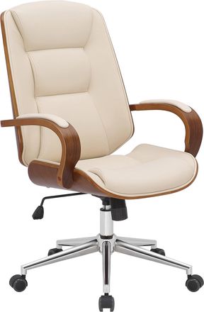Clp B&uuml;rostuhl Yankton Kunstleder I Chefsessel Mit Lehne I H&ouml;henverstellbarer Schreibtischstuhl Mit Chromgestell, Farbe:walnuss/Creme