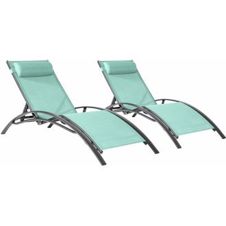 Happy Garden Happy Garden - Lot de 2 transats galapagos en textil&egrave;ne vert deau - aluminium gris anthracite