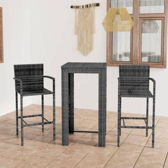 vidaXL 3-tlg. Garten-Bar-Set mit Armlehnen Poly Rattan Grau - Vidaxl