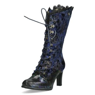 Laura Vita Damen Stiefel florales Muster Spitze und Metallic Glanz Alcbaneo 351, Gr&ouml;&szlig;e:39 EU, Farbe:Blau