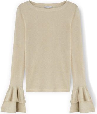 Motivi Femme, Pulls, Beige, Taille: 40 FR Pull en lurex avec manches à volants