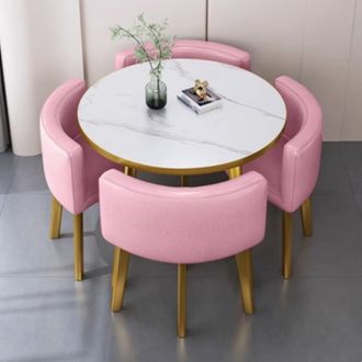 Generic Konferenztisch-Set, runder Konferenztisch in Holzoptik mit 4 St&uuml;hlen mit PU-R&uuml;ckenlehne. Ideale Empfangs- und Verhandlungsm&ouml;bel f&uuml;r Gesch&auml;ftstreffen u