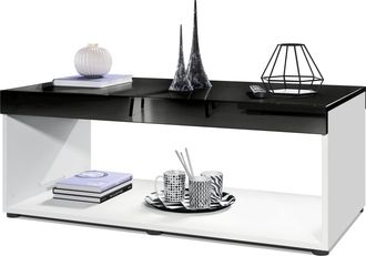 Vladon Couchtisch Pure, Made in Germany, Wohnzimmertisch in Kastenform, Weiß matt/Schwarz Hochglanz (104 x 40,5 x 58 cm)