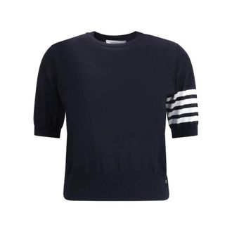 Thom Browne T-shirt en tricot avec des bandes embl&eacute;matiques - Femme - Pulls - Noir - Taille: 36 FR