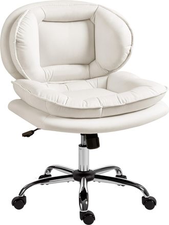 HOMCOM Bürostuhl Kreuzbeine, armloser Schreibtischstuhl mit breiter Sitzfläche, Rollen, höhenverstellbar, Doppelpolsterung, drehbar, Freischwingerfunktion, P