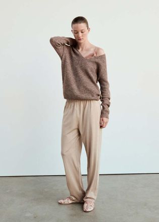 Mango Pull-over oversize col V marron moyen - Femme - S - MANGO