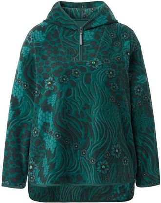 Ulla Popken Sweatshirt Fleece-Hoodie kurz Bl&uuml;ten-/Leomuster Kapuze