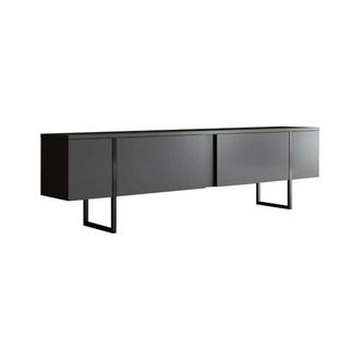 Dmora Meuble TV Centaurus, Buffet de Salon, Armoire Basse pour TV, Base Murale de Rangement, 180x30h50 cm, Anthracite et Noir