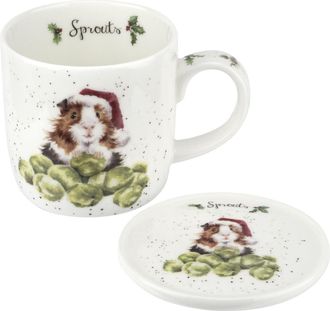 Royal Worcester Wrendale Designs Tassen- und Untersetzer-Set mit Meerschweinchen-Motiv